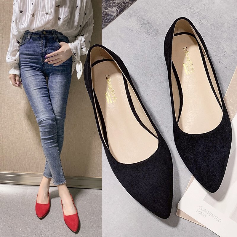 Women Suede Leather Flat Shoes Comfortable Pointed Toes for Daily Wear ...
