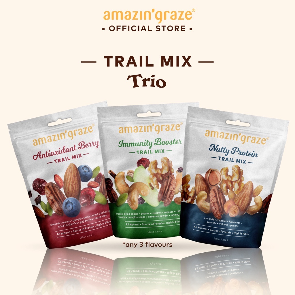 [Bundle of 3] Amazin' Graze Trail Mix Trio No Salt & Sugar (3 x 130g ...