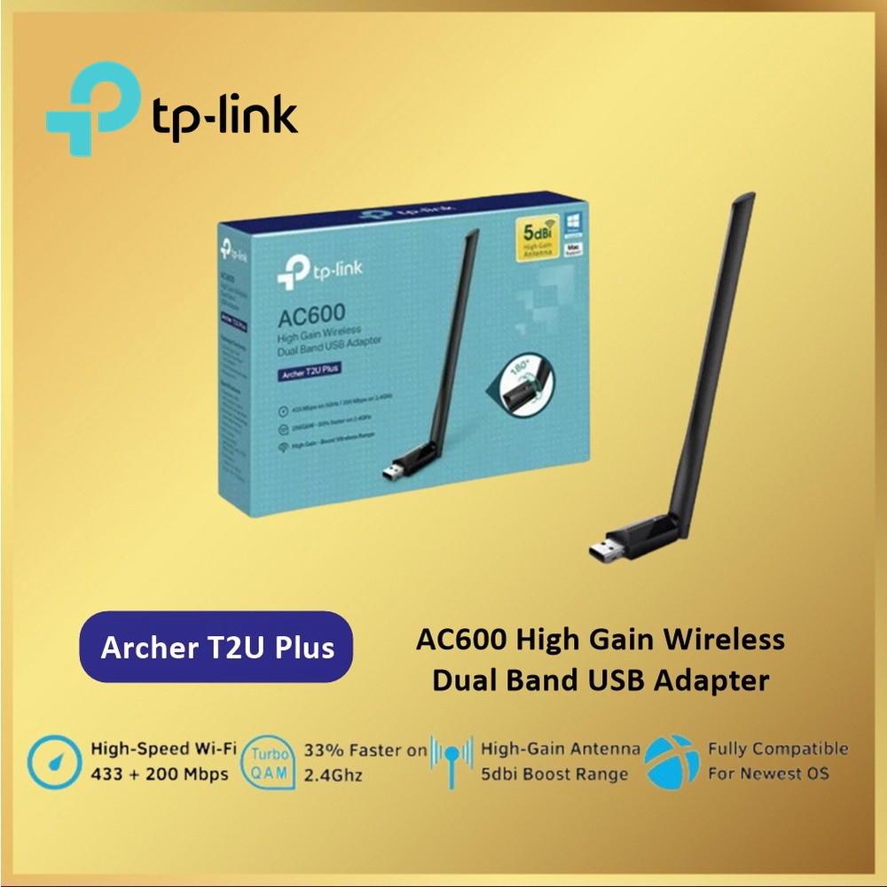 Tp-Link Archer T2U Plus AC600 High Gain Wireless Dual Band USB Adapter ...