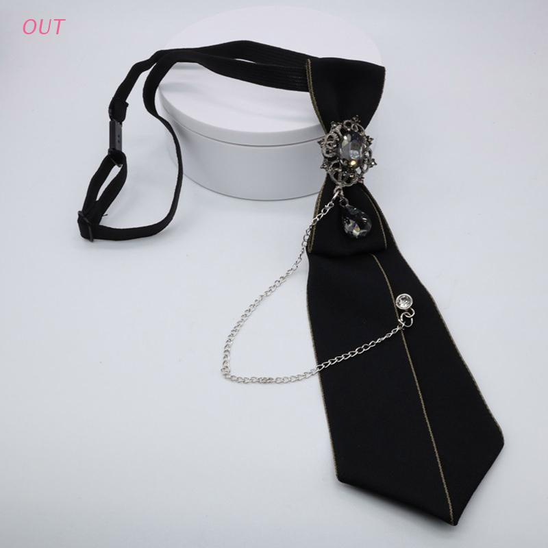 Best Men Women Steampunk Black Necktie Gothic Rhinestone Metal Chain ...