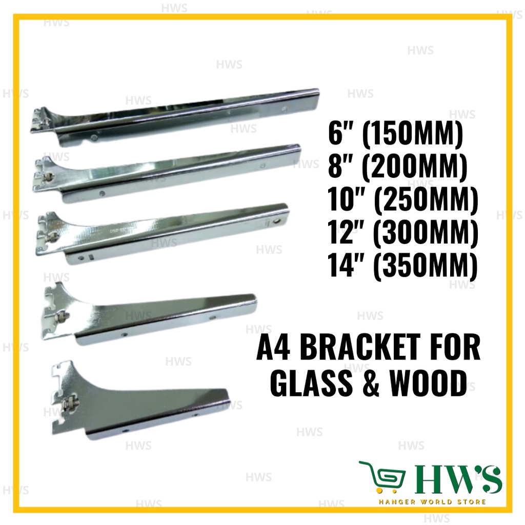 HWS A4 BRACKET FOR GLASS & WOOD / TIMBER SHELVE BRACKET / UPRIGHT AA ...