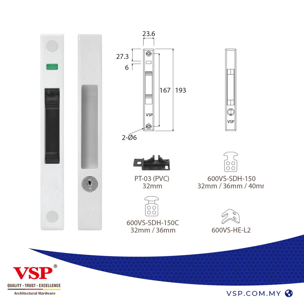 VSP-600VS-HESL-16A Sliding Door Lock with Key 32mm/38mm | Shopee Malaysia