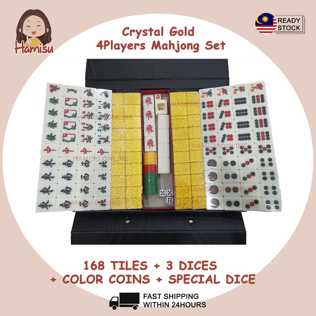 MAHJONG SET 4 PLAYER 168 TILES PREMIUM CRYSTAL GOLD SERIES 4人水晶麻将 168张 ...