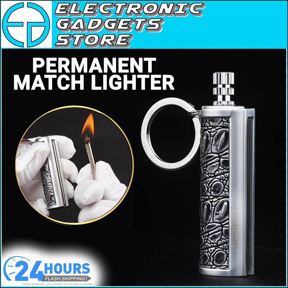 Permanent Match Striker Lighter with Key Chain Silver Camping Outdoor ...