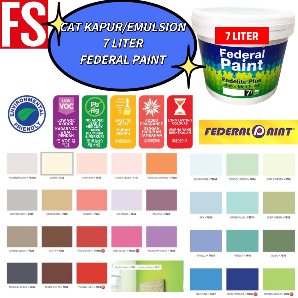 7 Liter 7L FEDERAL PAINT FEDELITE PLUS Interior Emulsion Paint Matt ...