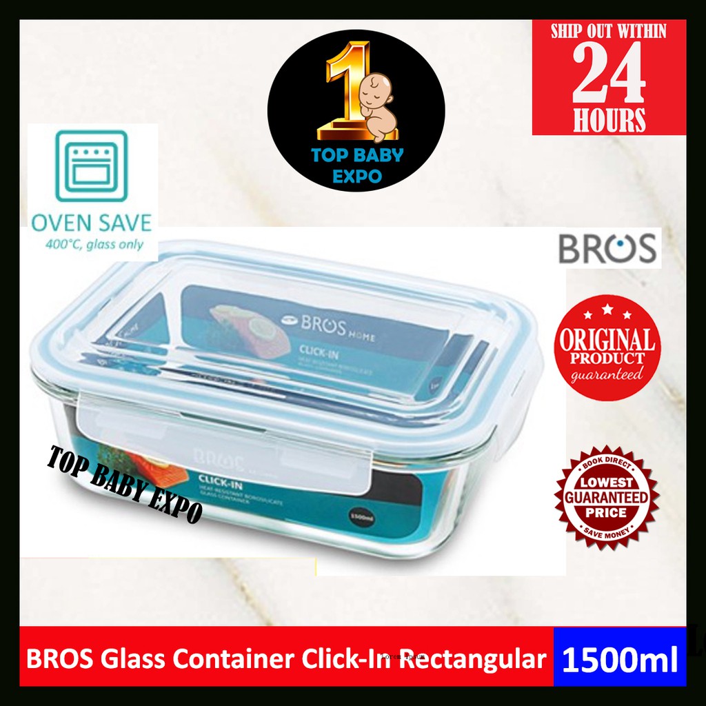 BROS Glass Container Click-In Rectangular (1500ml) | Shopee Malaysia