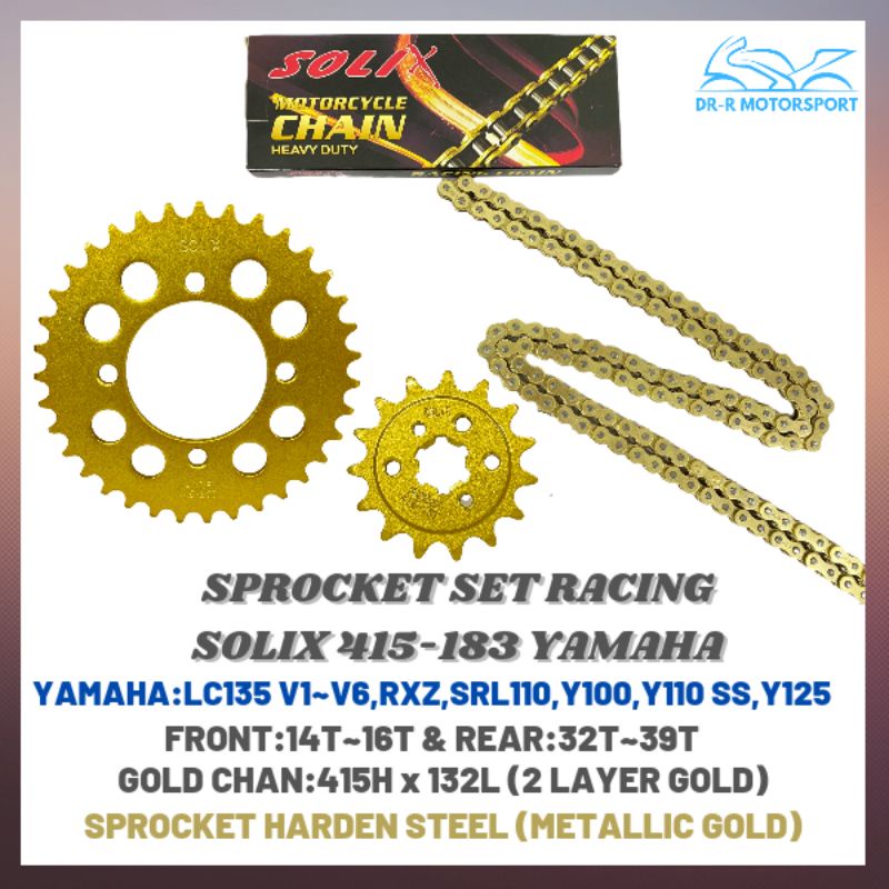 Sprocket Set Racing Gold 415 Yamaha LC135 Y125Z RXZ Y110 Y100 (Sekali Rantai Heavy Duty ...