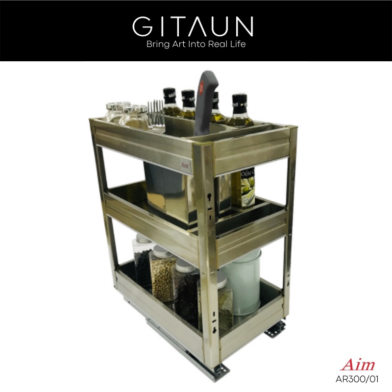 [AIM] Stainless Steel Pull Out Sauce Rack / Pull Out Basket / Kitchen ...