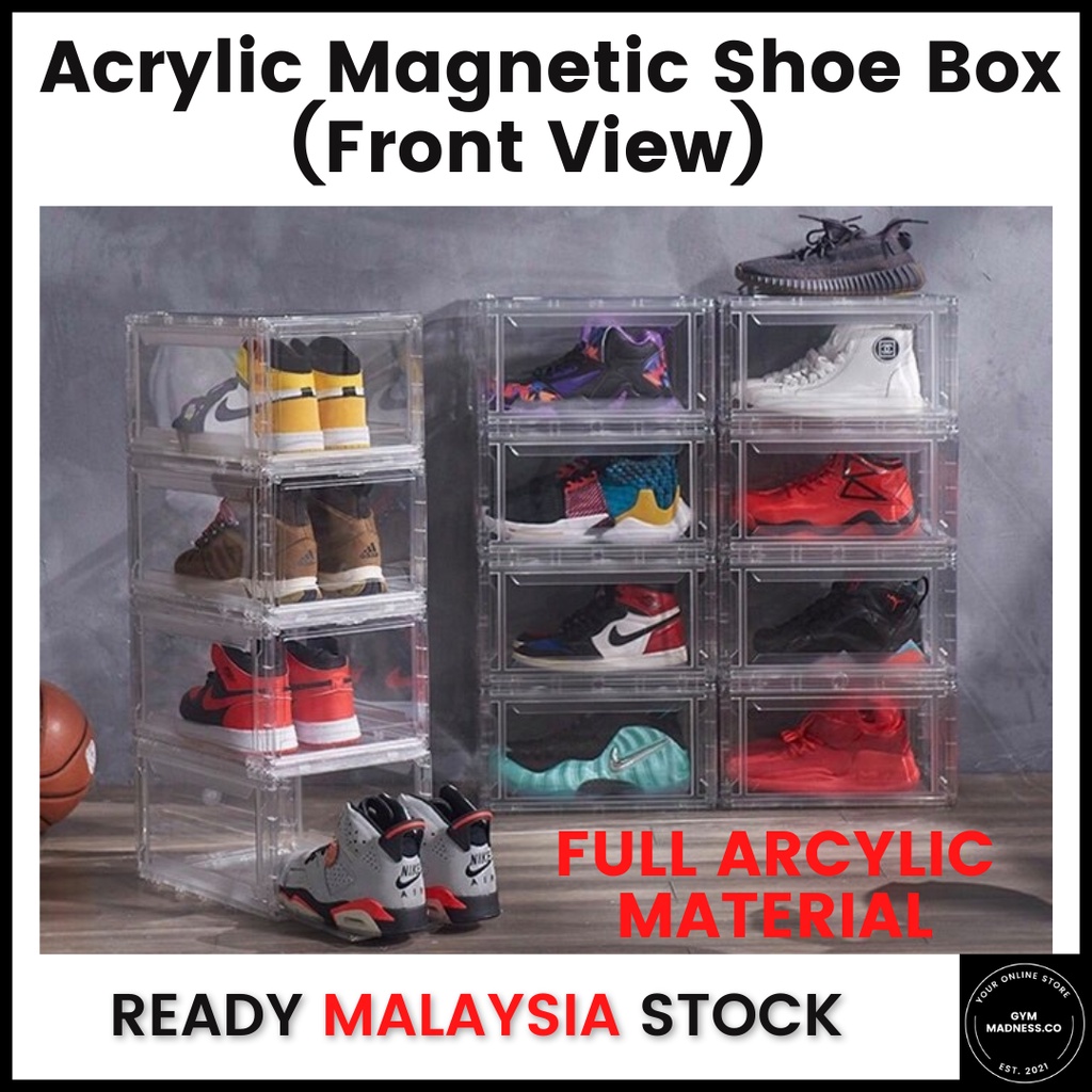 【Ready Stock】360° Full Acrylic Magnetic Front Drop Shoe Box Kotak Kasut ...