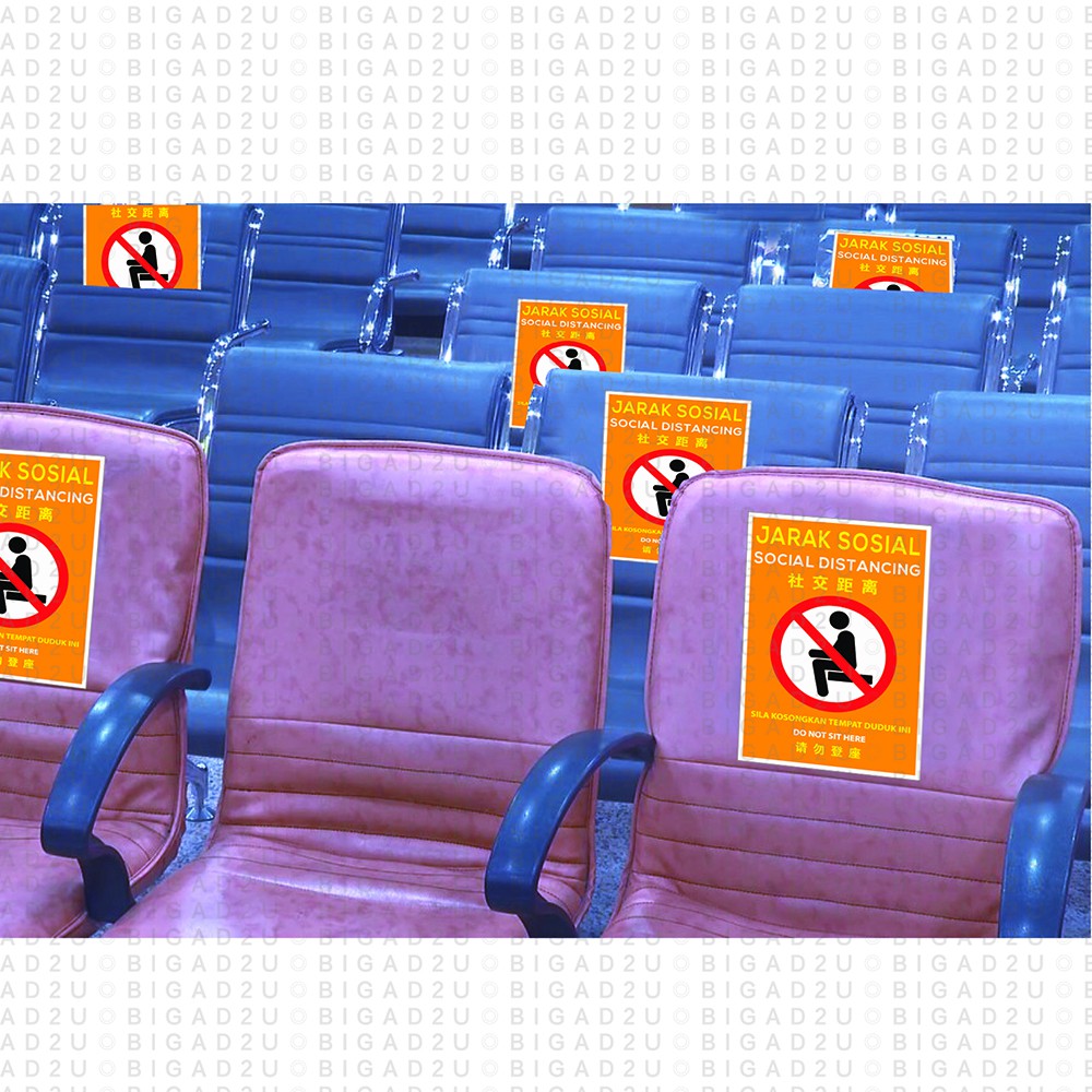 SOCIAL DISTANCING FOR SEAT & WALL 20cmx30cm PCV Vinyl Sticker Water ...