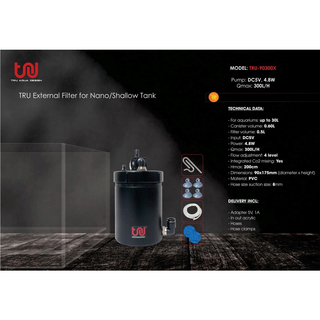 TRU PVC v1 Nano External Aquarium Canister Filter (S/M) (Mini Tank/Nano ...