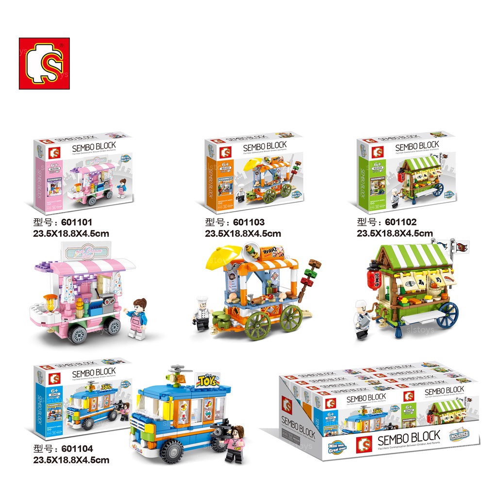 (4-in-1) Sembo Block Building Street Creative Food Truck Trolley Stall ...