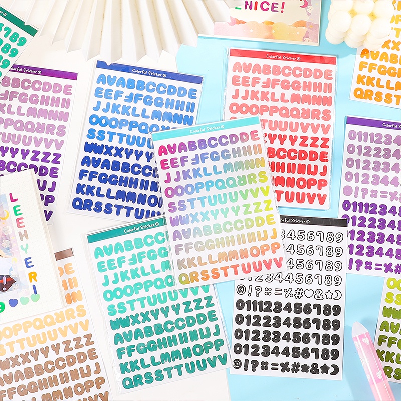 6 Sheets Colorful Number Alphabet Stickers Pack Student Stationery Deco ...