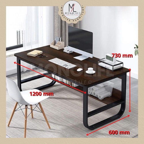 Monolife Ready Stock 120x60 Computer Desk with 2 Layer Book Self Rack ...