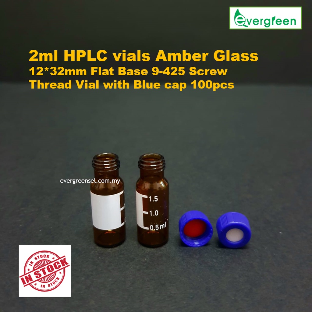 ( LOCAL READY STOCK ) 2ml HPLC Vials Amber Glass 12*32mm Flat Base 9-425 Screw Thread Vial with ...