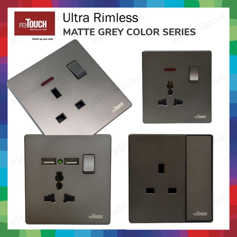 reTouch Ultra Rimless 13A Switch Socket GREY/ Socket plug | Shopee Malaysia