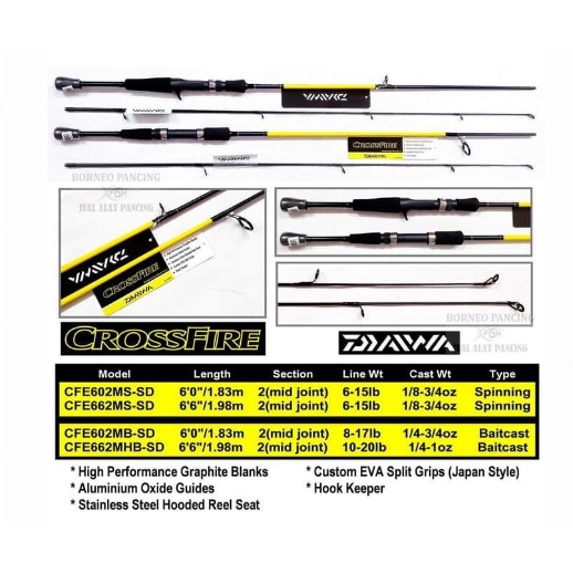 DAIWA CROSSFIRE SPINNING AND BAIT CASTING ROD MADE IN VIETNAM MATERIAL GRAPHITE | Shopee Malaysia