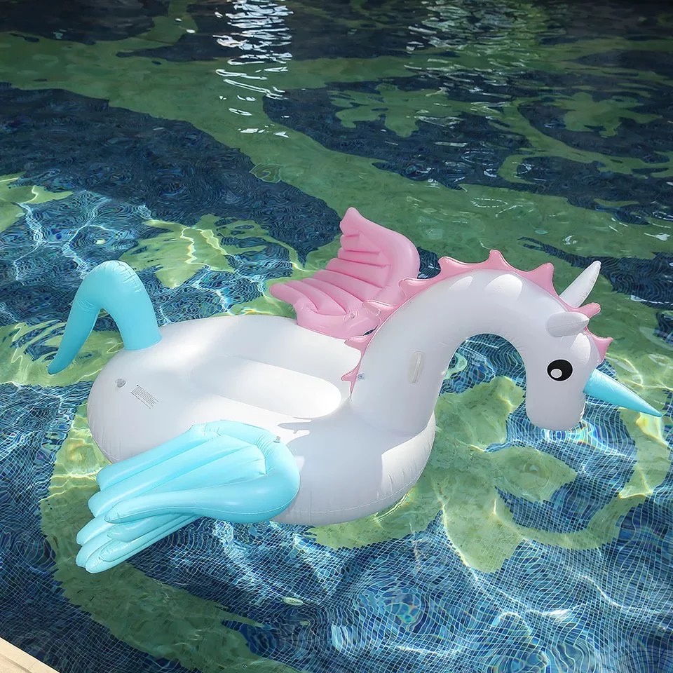 Giant Rainbow Unicorn Pool Float Newest Pegasus Women Ride-on Swimming ...