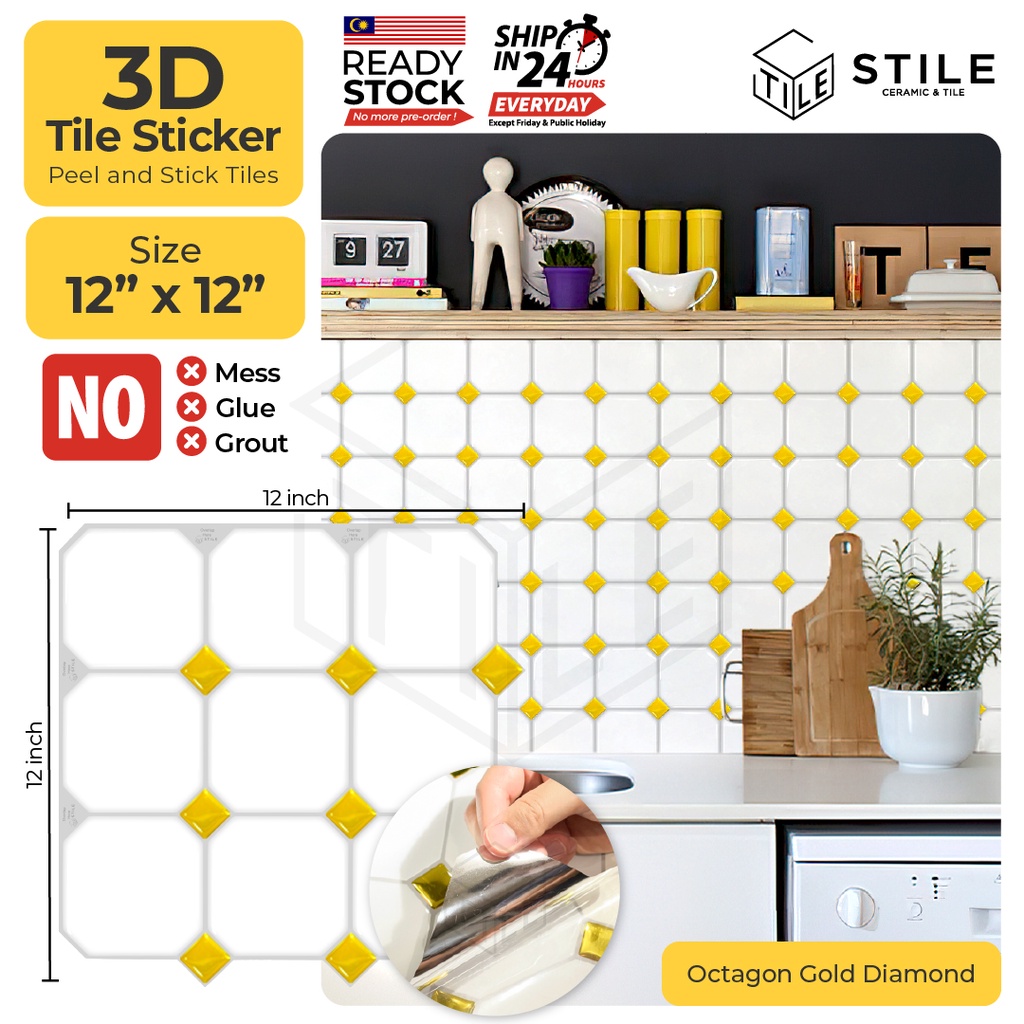 1PCS Octagon Series 3D Tiles Sticker Kitchen Bathroom Wall Tiles ...