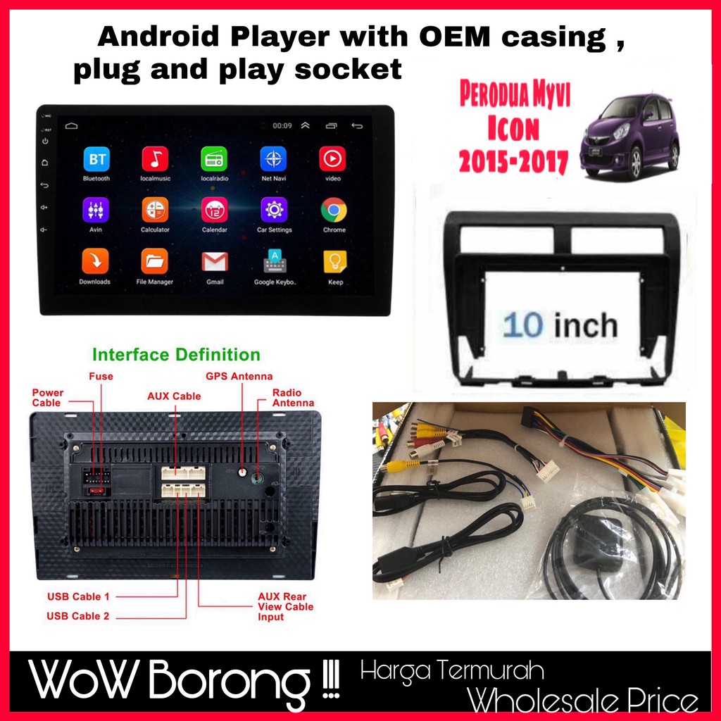 ANDROID PLAYER WITH PERODUA MYVI ICON 2015-2017 PLAYER CASING , PLUG ...