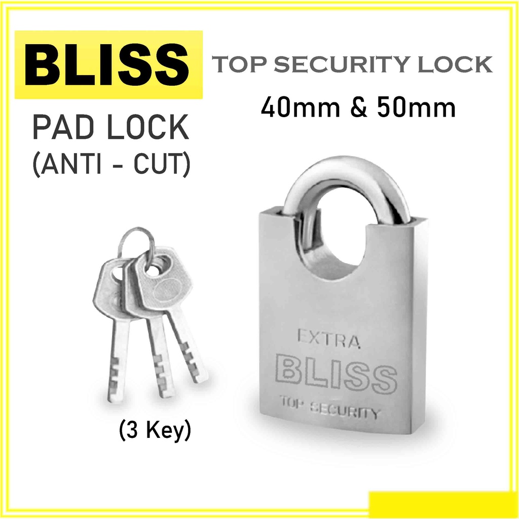 Bliss Anti-Cut Padlock 40mm/50mm Highest Security Ultimate Safety with ...