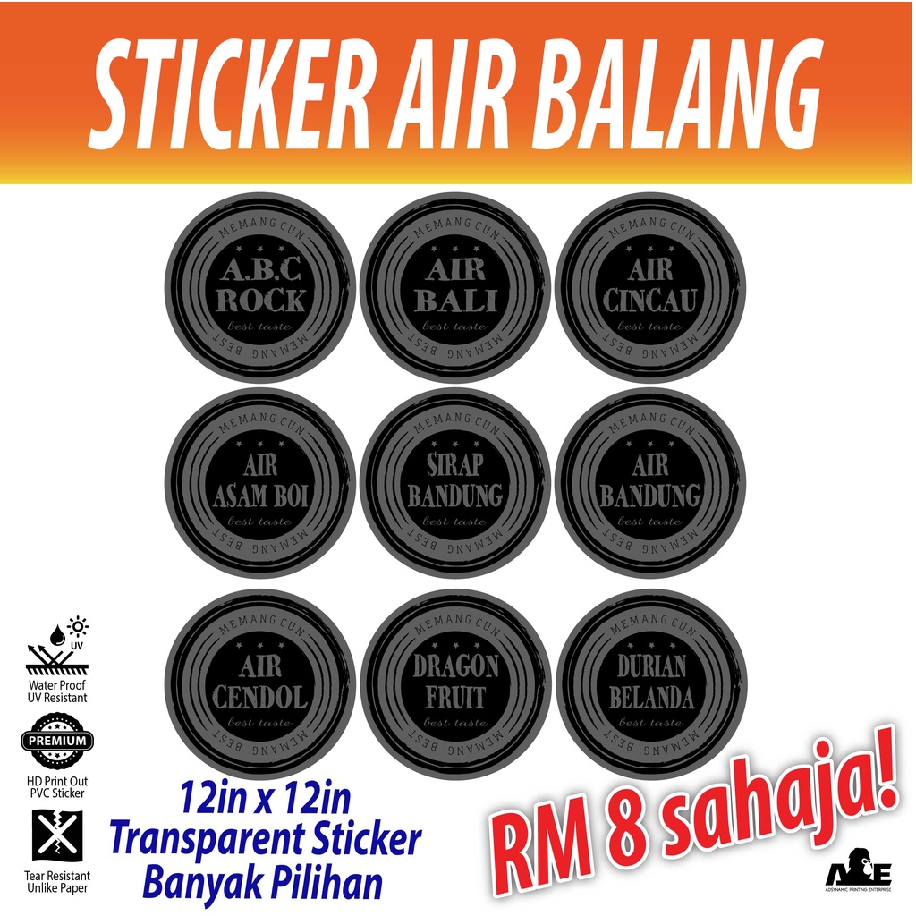 Sticker Air Balang Jus | Kalis Air | Tahan Lama | Transparent | Tahan ...