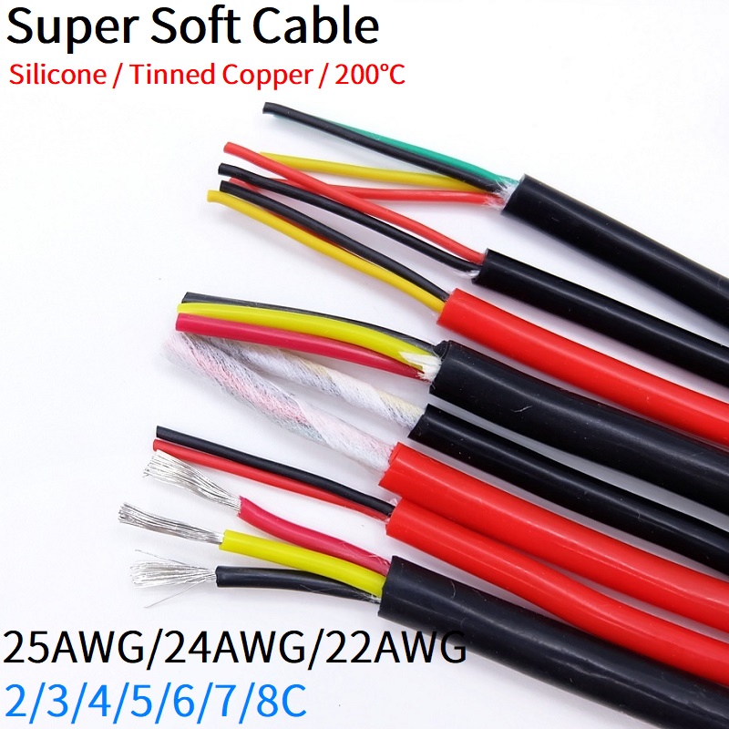 Super Soft Silicone Flexible Copper Wire 2 3 4 5 6 7 8 Cores Multicore ...