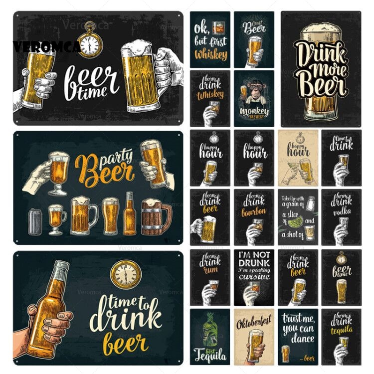 2024 Beer Time Tin Sign Vintage Bar-Metal Sign Retro Plates Plaque Sign ...