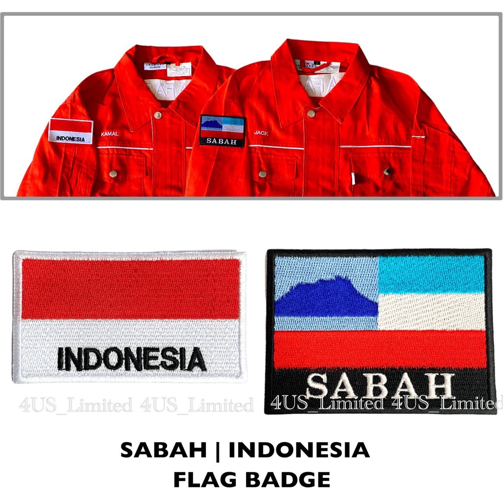 EMBROIDERY LOGO BADGES SABAH FLAG | INDONESIA FLAG PATCH | Shopee Malaysia