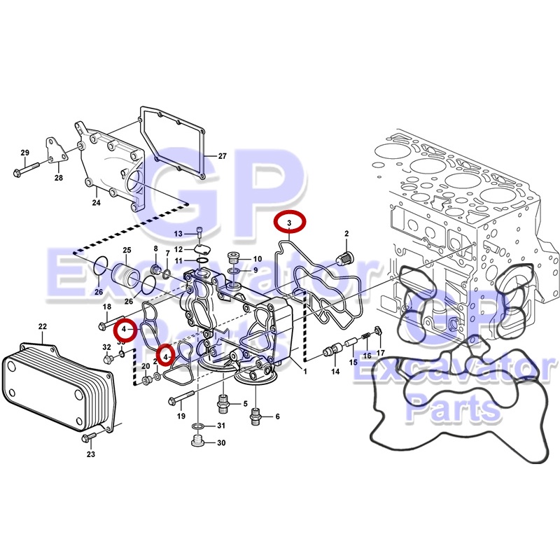 EC210B Hydraulic Excavator Engine Oil Cooler Seal Ring Set/Gasket ...