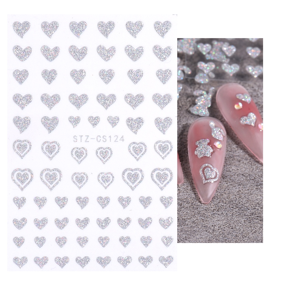 Hama Nail Holographic Silver Glitter 3d Manicure Stickers Nail Slider