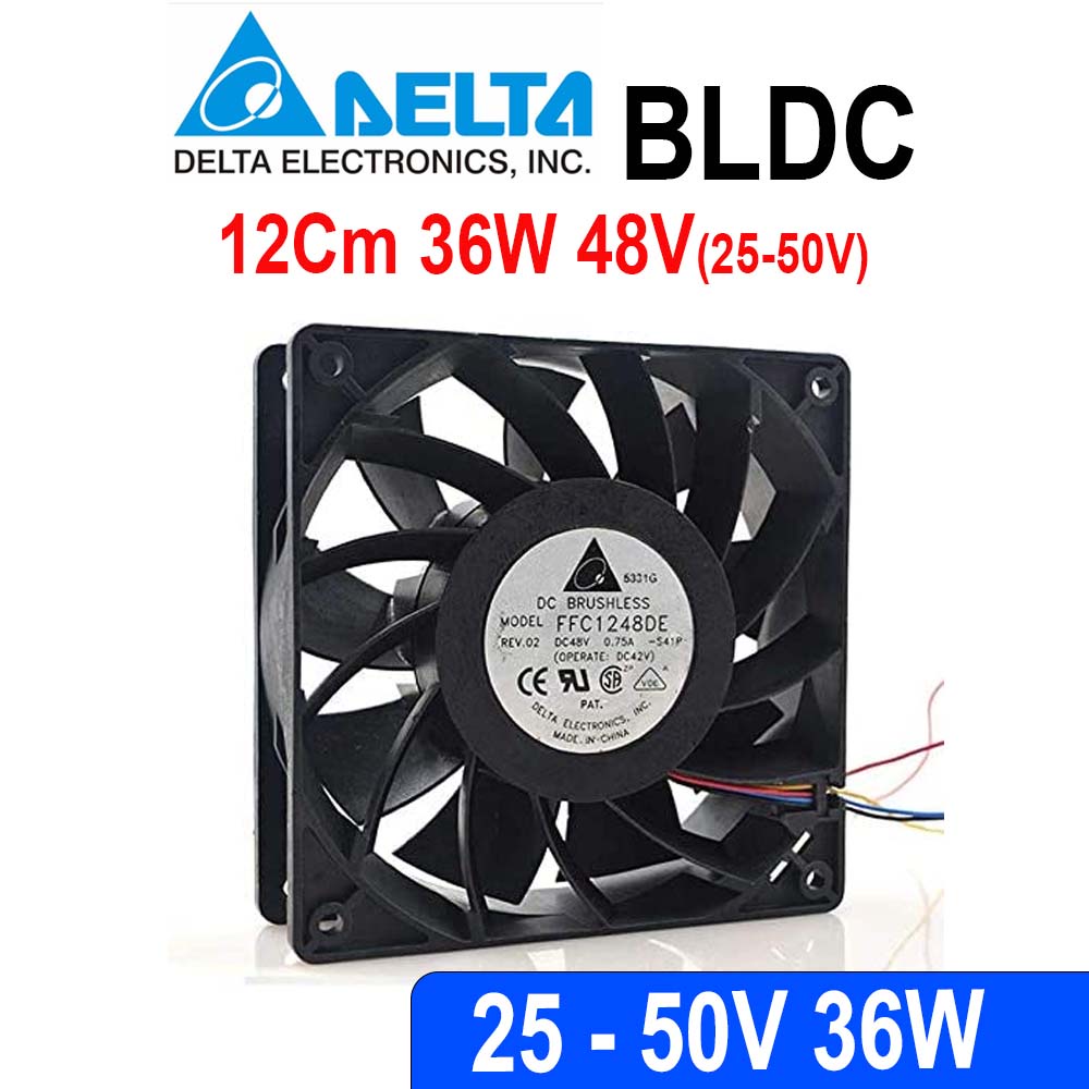 Cooling Fan 12Cm 36W BLDC motor Delta FFC1248DE 48V Brushless PWM ...