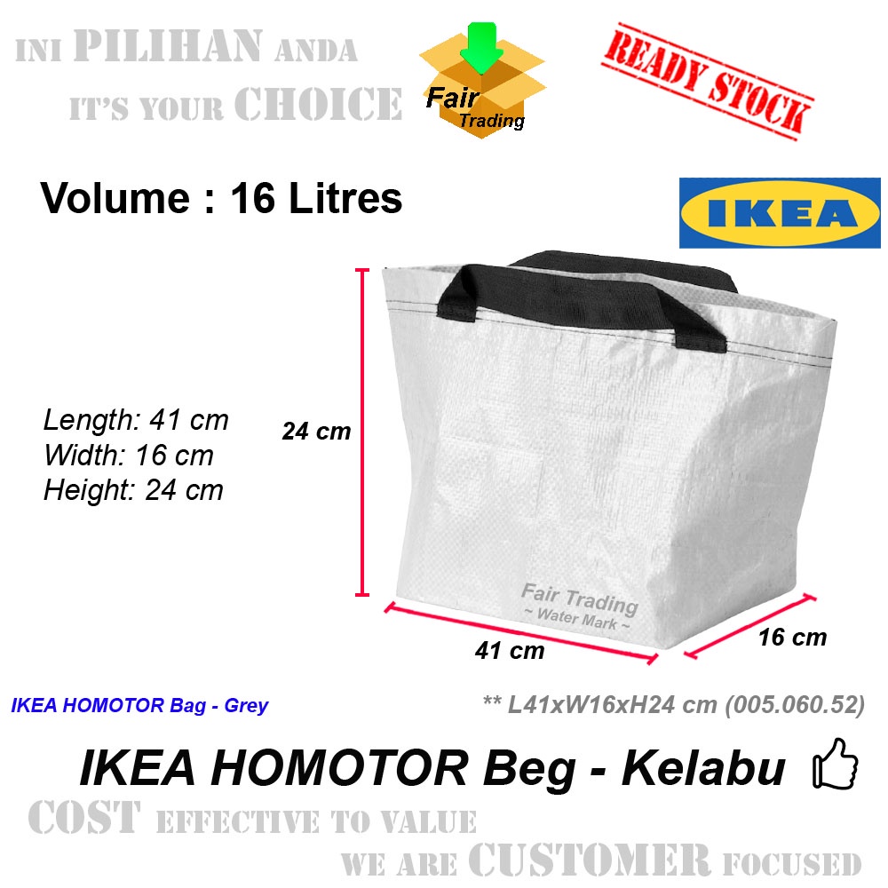 L41xW16xH24 cm Beg Kelabu Kitar Semula Picnic Bag Grey Reusable Recycle ...