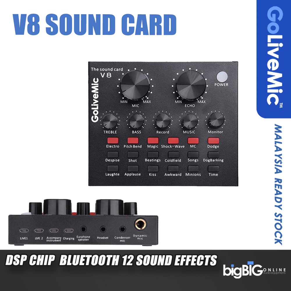 Golive V8 Mobile Phone Sound Card BT Microphone Live USB External Sound ...