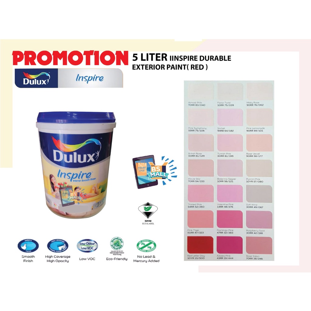 BS MALL 5 Litre ICI DULUX Inspire Interior Smooth Sheen Paints (Red ...