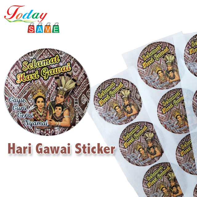 60 Pcs Hari Gawai Sticker Gift Label Sticker For Cookie Gifts ...