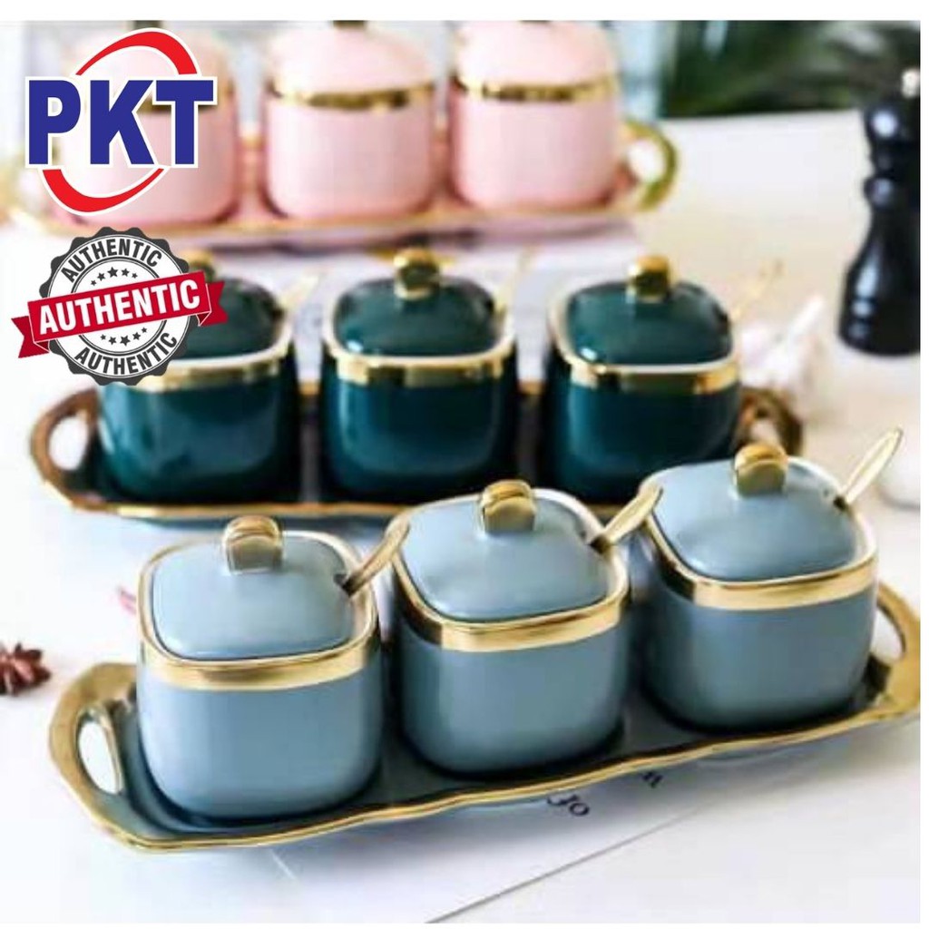 MODERN nordic Ceramic GOLD CRUET SET Seasoning Jar / BEKAS GARAM / Salt ...