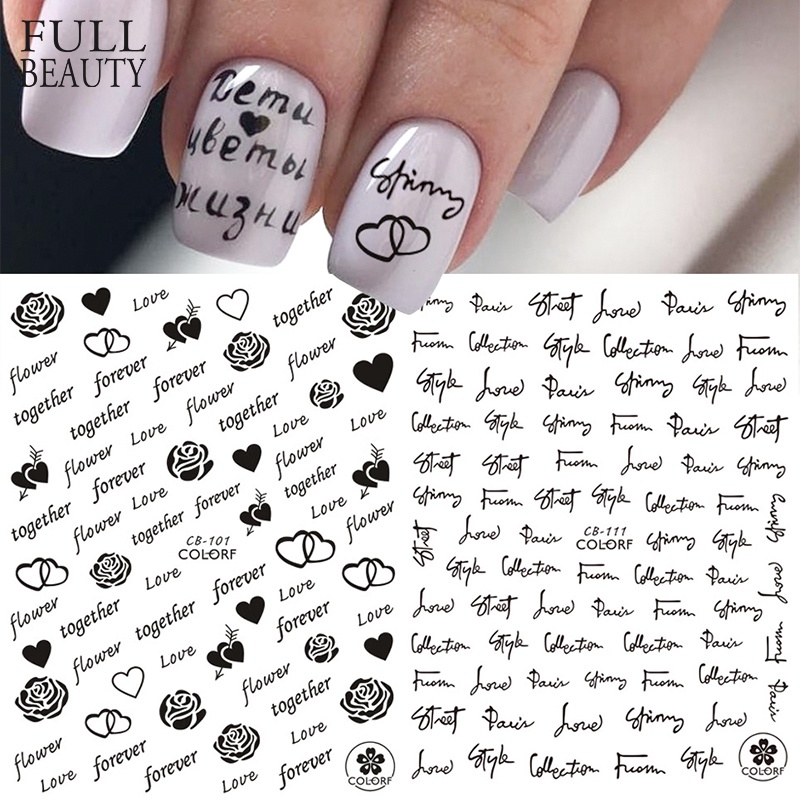 3D Letter Words Nail Stickers Decals with Inscriptions Rose Flower ...