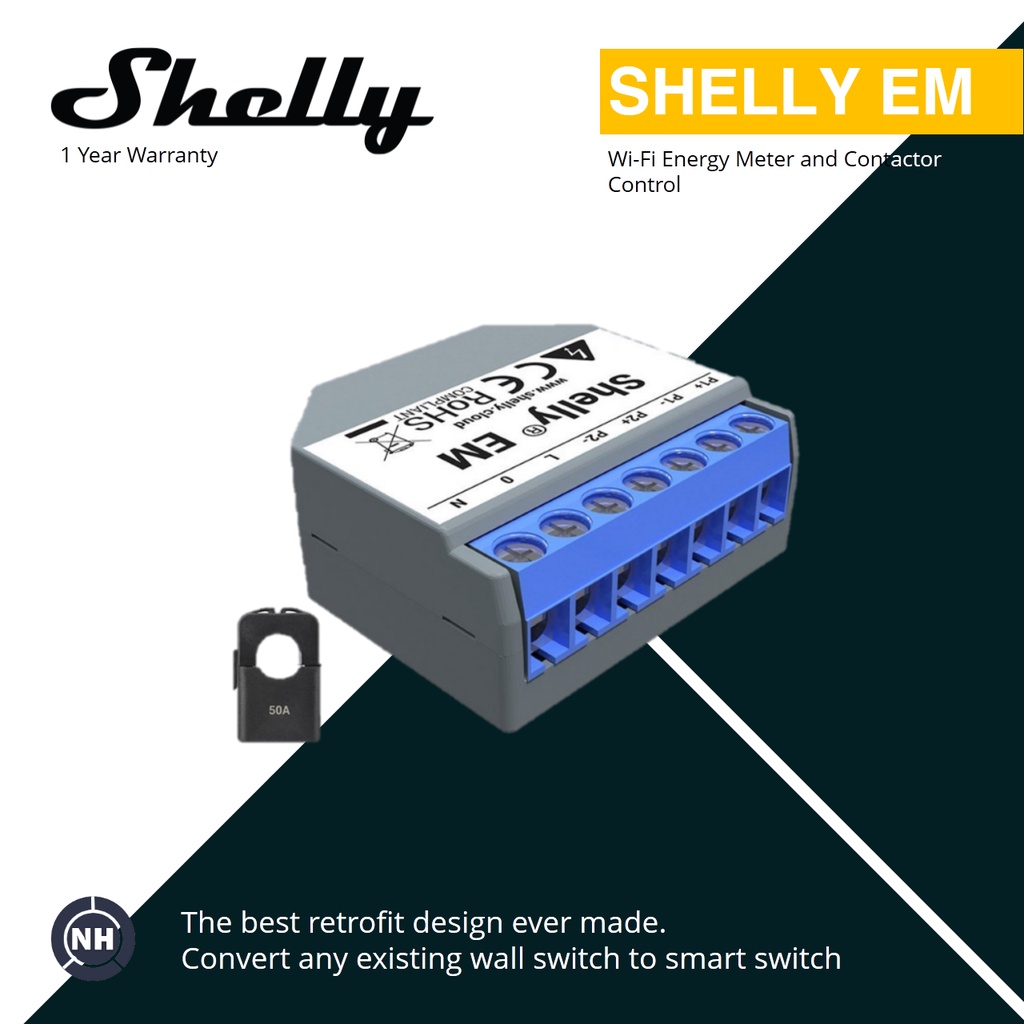 Shelly EM + 2 unit Clamp (WiFi Energy meter and contactor control iOS ...