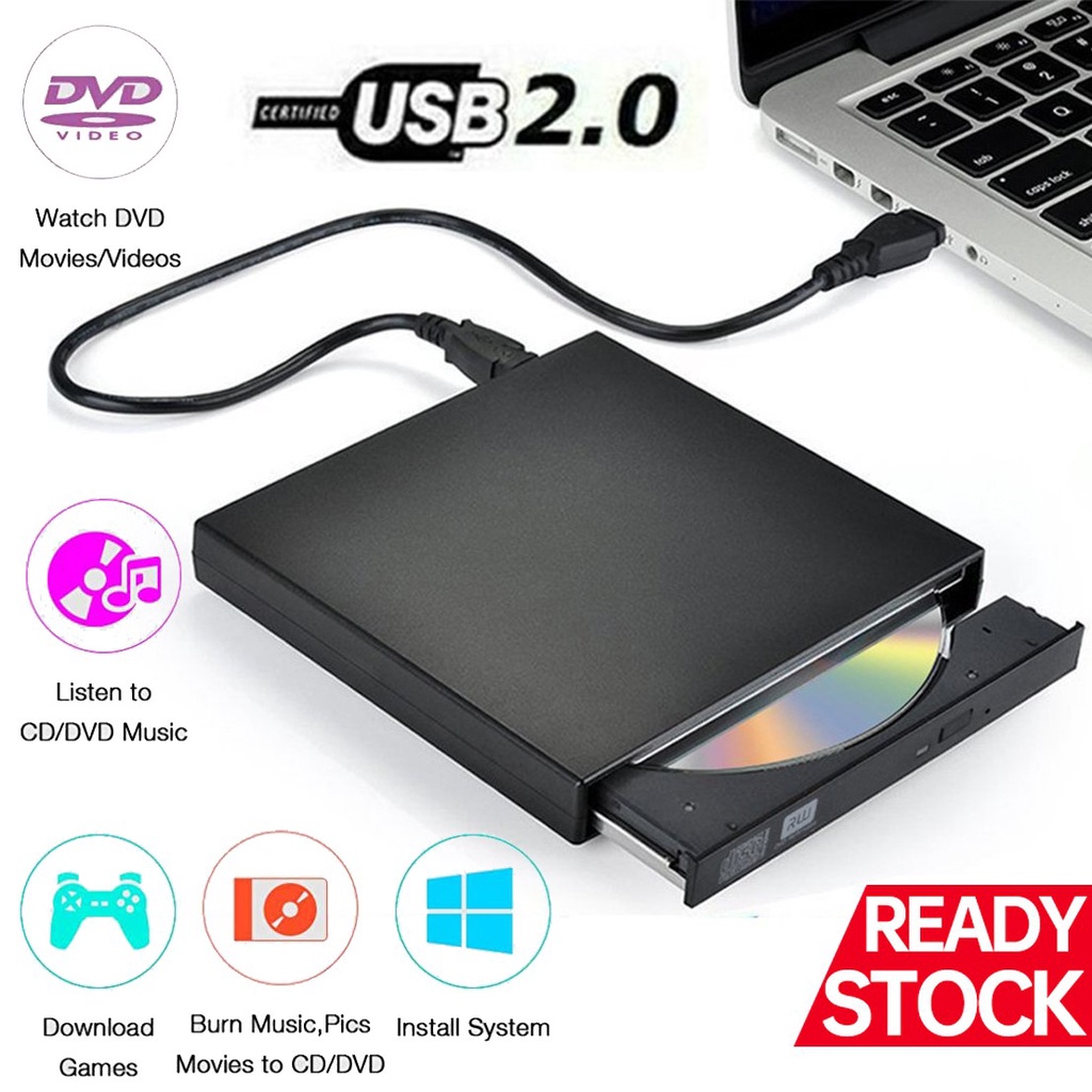 External CD DVD Drive, USB 2.0 Slim Protable External CD-RW Drive DVD ...