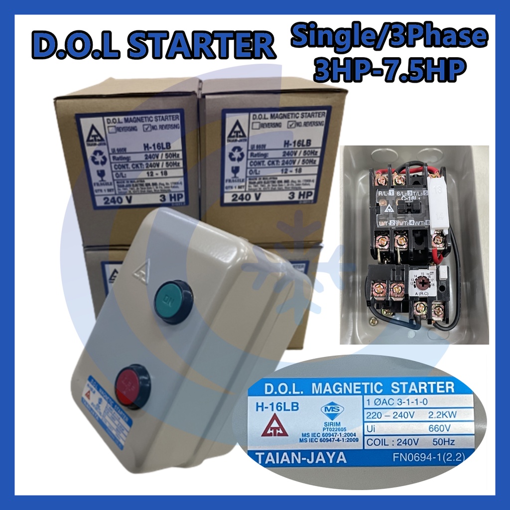 TAIAN-JAYA D.O.L. STARTER MAGNETIC STARTER 240V - 415V 50Hz (3HP / 5HP / 7.5HP) (Single / 3 ...