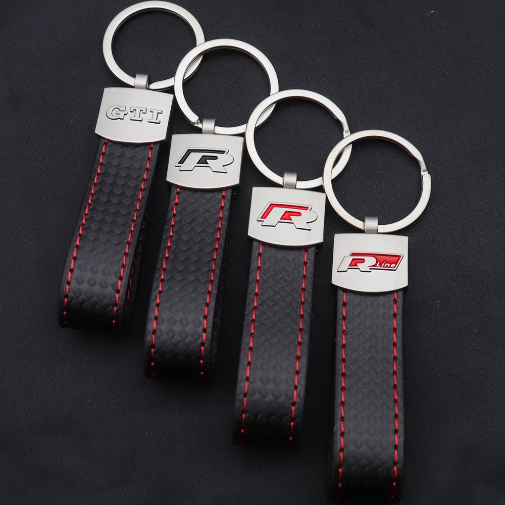 Volkswagen Car keychain metal 3D logo PU carbon fiber textured leather ...