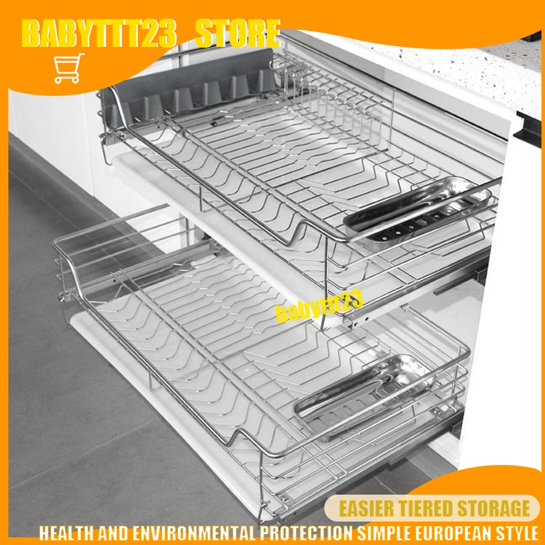Stainless steel buffer rail drawer double-layer seasoning basket open ...