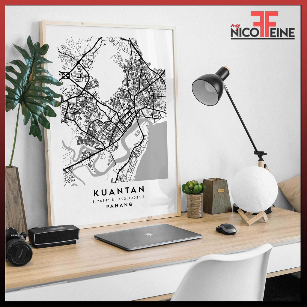 [Poster Only] Kuantan Pahang Minimal City Map Art Black and White Large ...