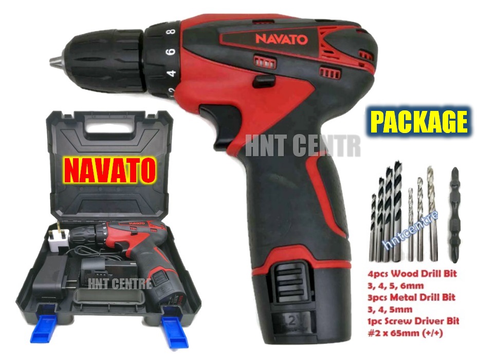NAVATO 12V CORDLESS DRILL DRIVER LITHIUM-ION 2-SPEED FREE POWER BIT ...