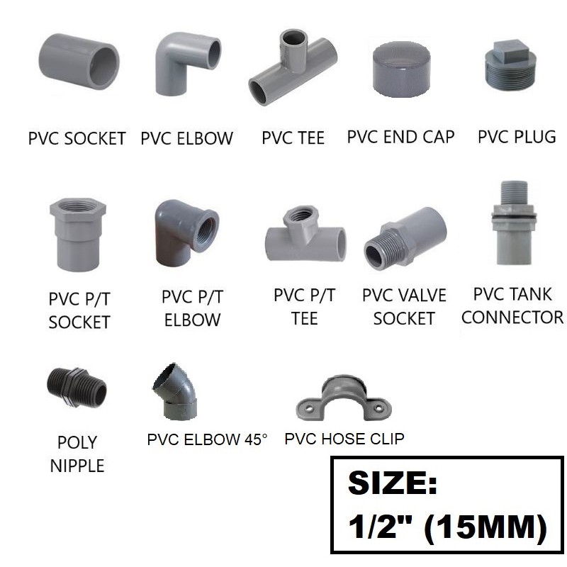 1/2"(15mm) PVC Pipe Paip Fitting-Socket/Elbow/Tee/Valve Socket/PT ...