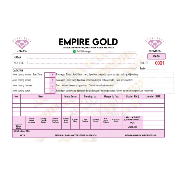 BUKU RESIT EMAS BIL BOLEH LETAK NAMA KEDAI NCR 2PLY BERWARNA | Shopee ...