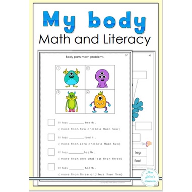 279- My body parts math and literacy worksheets PDF Kids Kindergarten ...