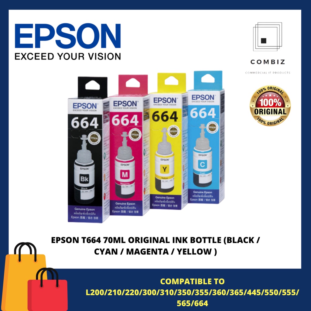 EPSON T664 70ML ORIGINAL INK BOTTLE (BLACK / CYAN / MAGENTA / YELLOW ) | Shopee Malaysia