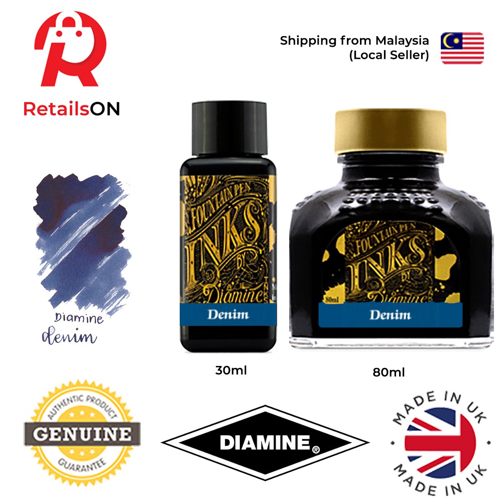 Diamine Ink Bottle (30ml / 80ml) - Denim / Fountain Pen Ink Bottle 1pc ...